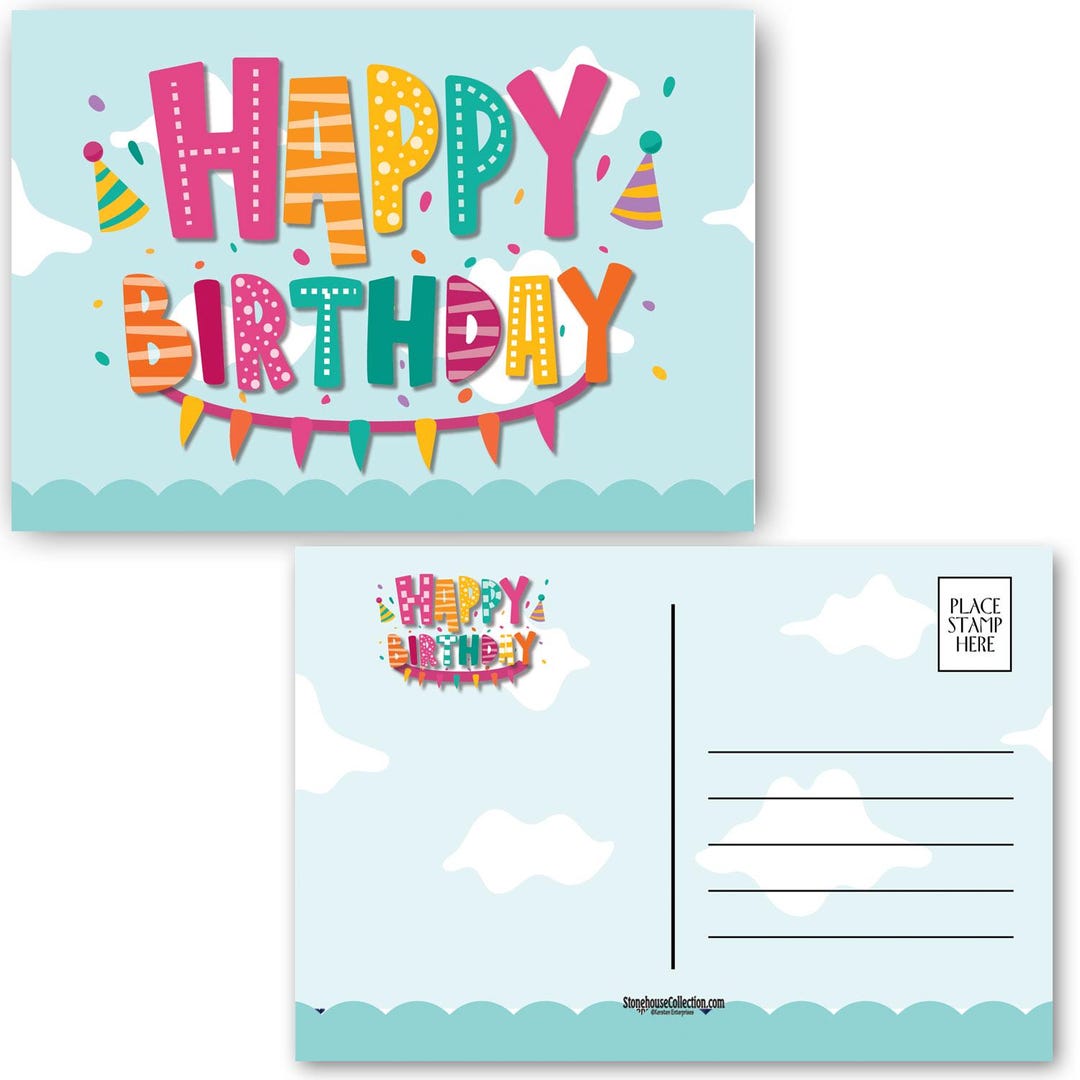 Colorful Happy Birthday With Festive Party Hats - Birthday Postcards ...