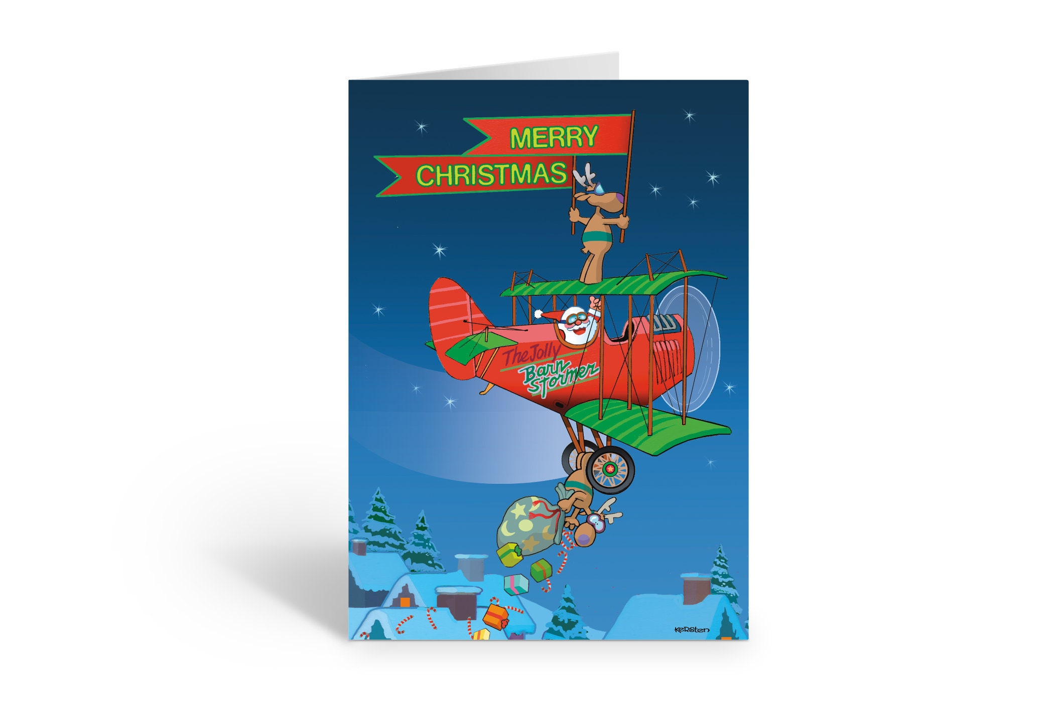 Santa's Biplane - Airplane Theme Christmas Card 18 Cards & Envelopes ...