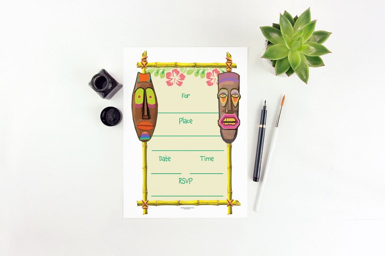 Luau Party Invitations - 25 Aloha Invites & Envelopes - Tiki Invites ...