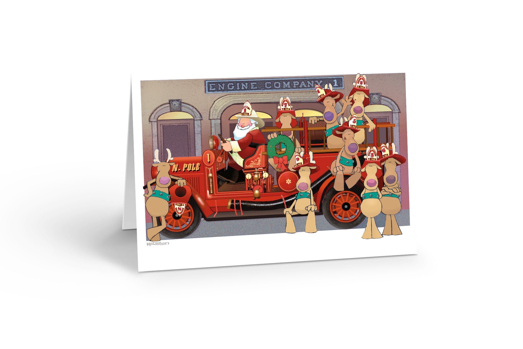 Classic Firefighter Truck Christmas Card Firetruck 50025 | Etsy