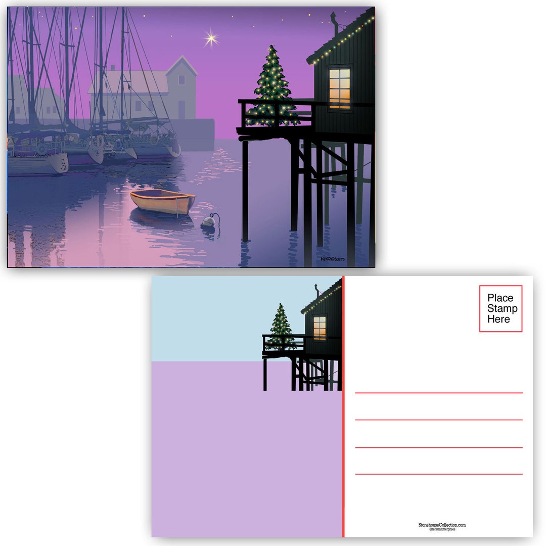 Holiday at the Marina Postcard - 40 Holiday Postcards - 17125 - Etsy