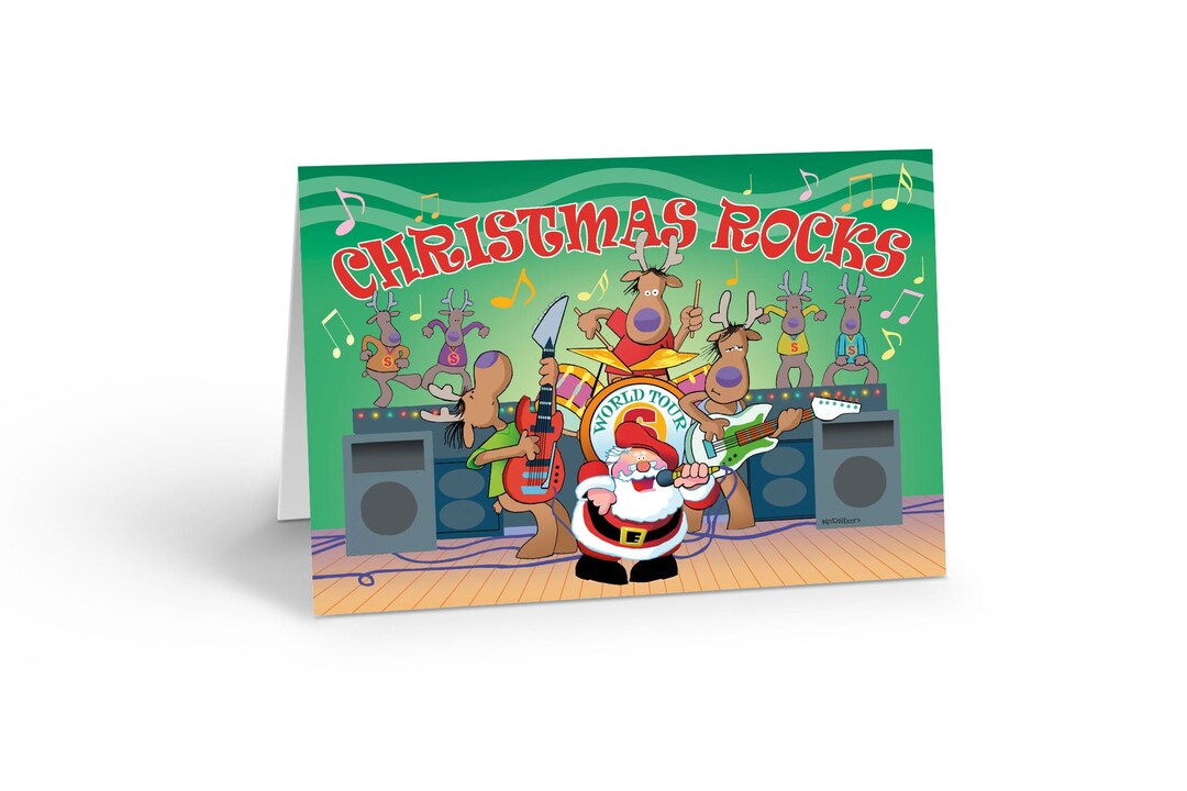 Santas Band Christmas Card - 18 Holiday Music Theme Cards and Envelopes ...