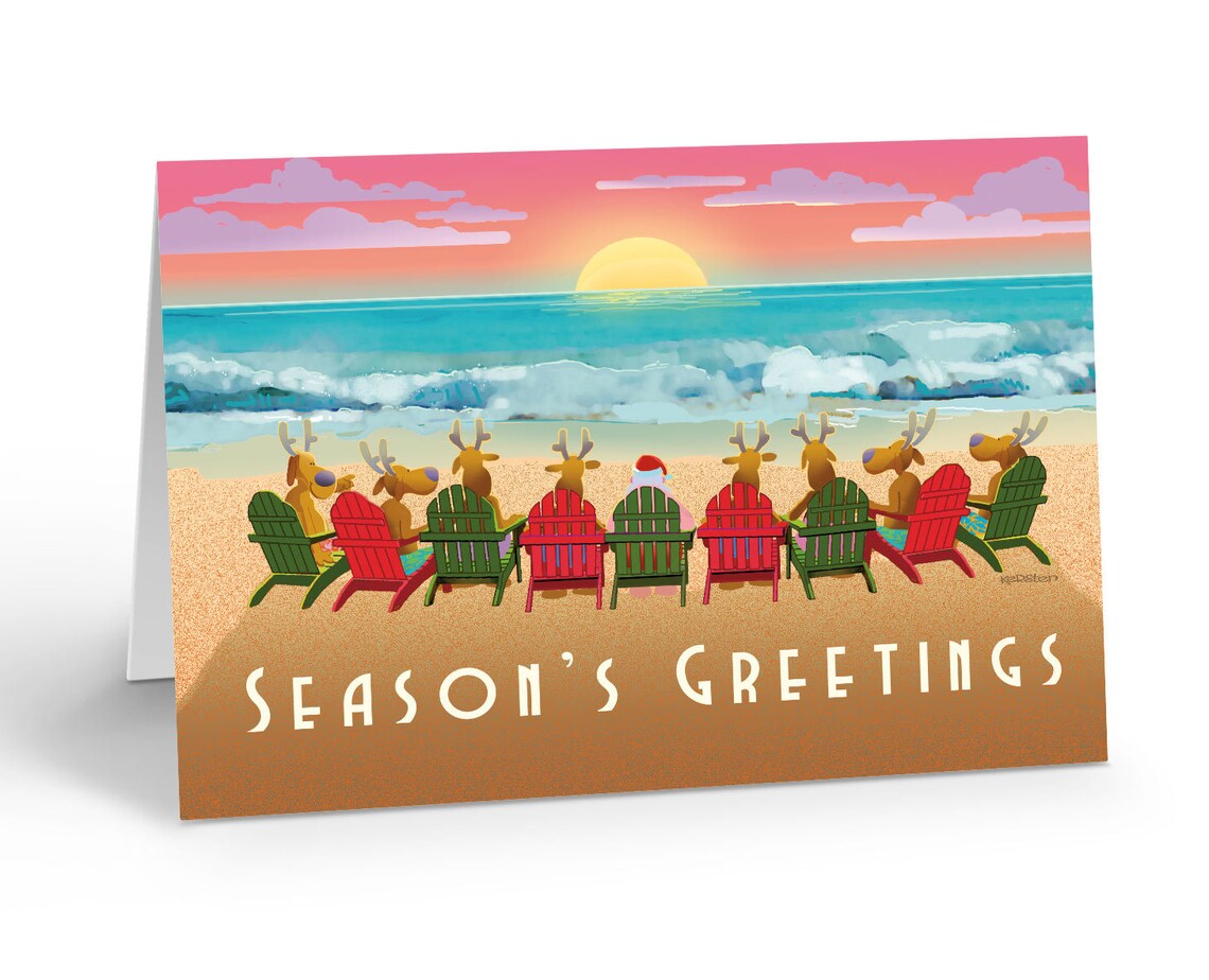 Beach Christmas Card Variety Pack 18 Assorted Tropical Cards | Etsy