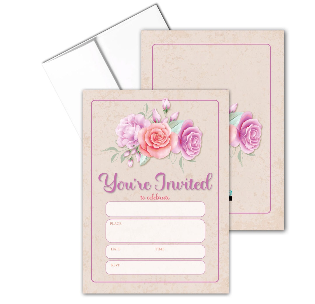 Pretty Rose Floral "your Invited" Party Invitations - 25 Celebration ...
