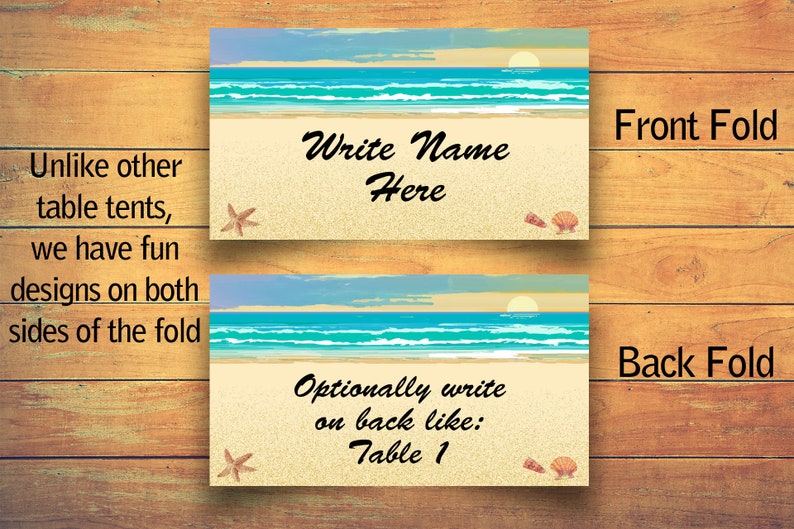 Beach Place Cards - 25 Guest Seating Name Cards - Beach Table Tents ...