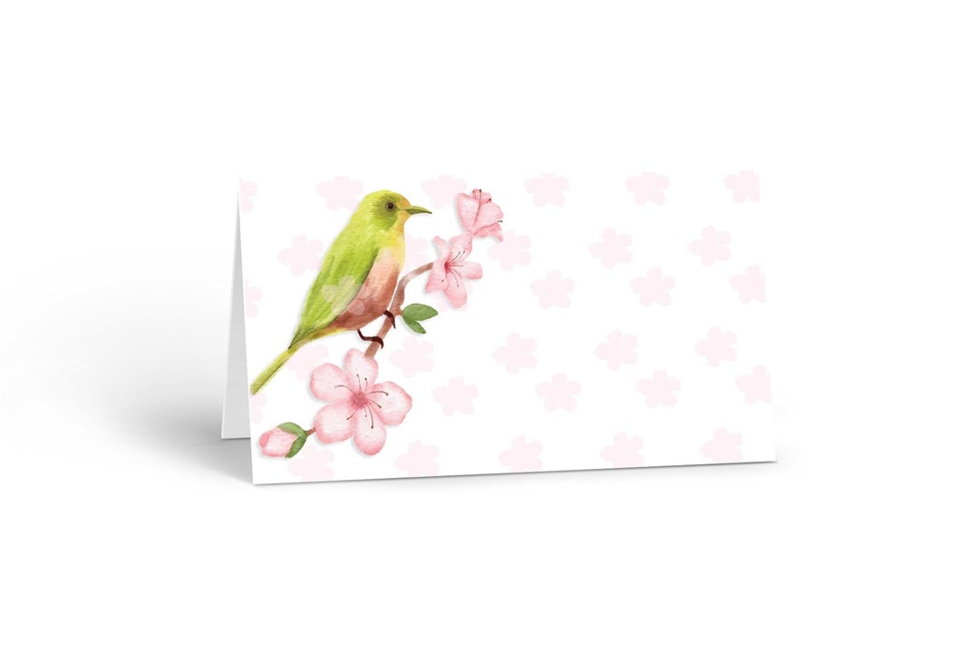 Pretty Green Bird Place Cards - 25 Guest Seating Name Cards - Party ...