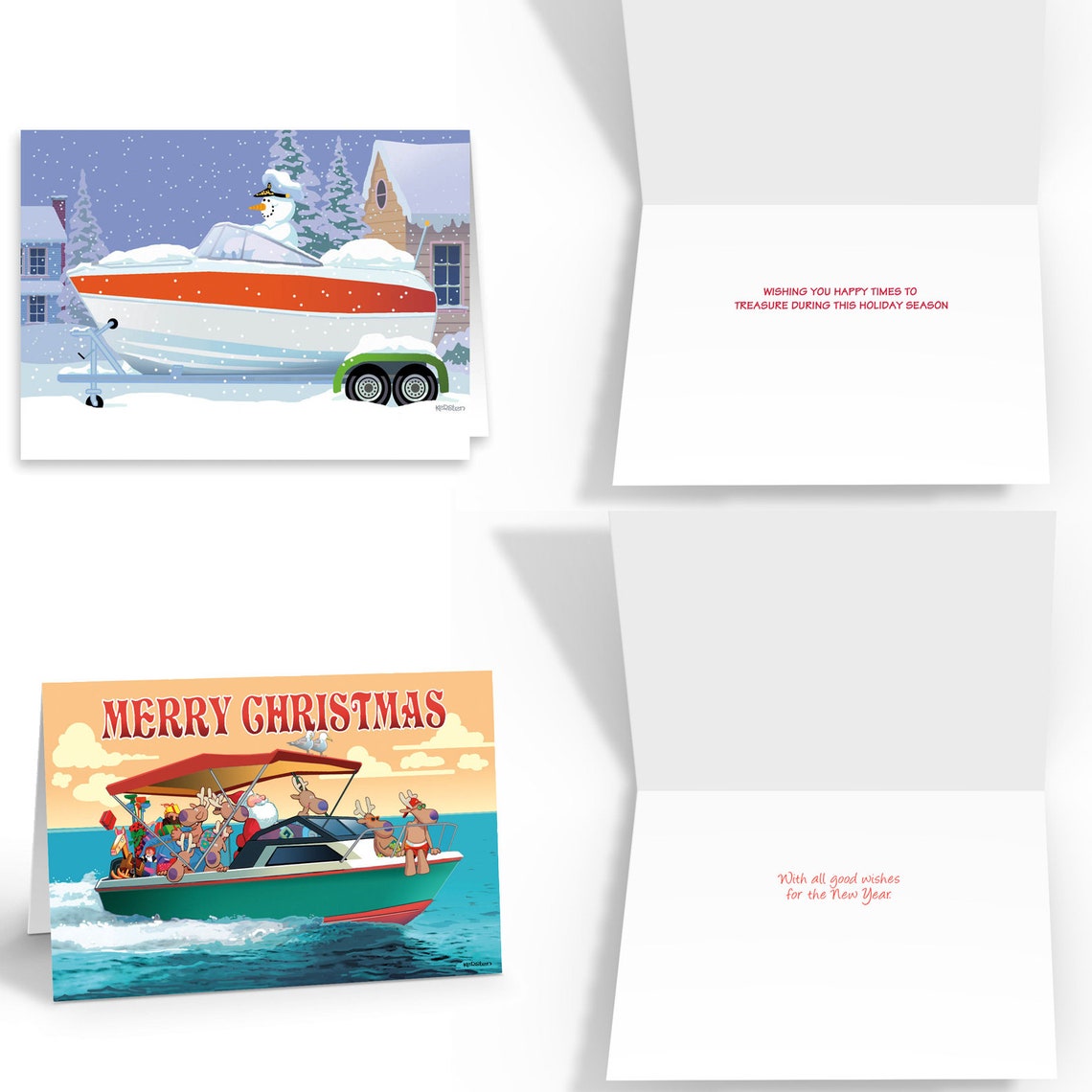 Boat Christmas Card Variety Pack - 24 Cards & Envelopes - 89 - Etsy