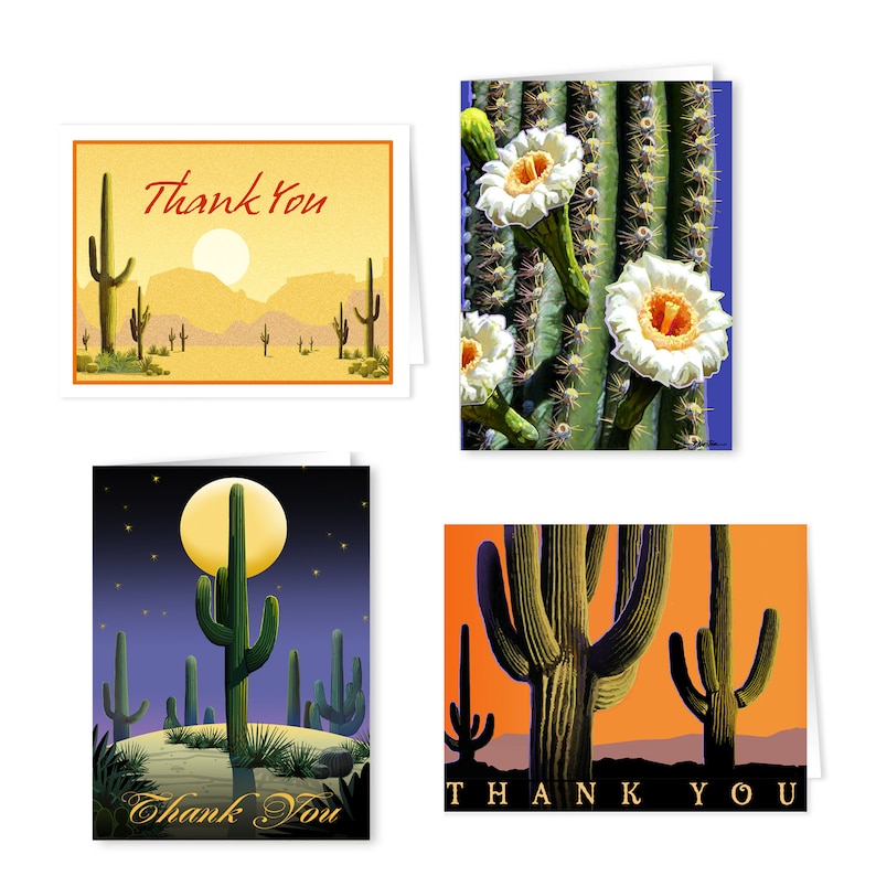 Desert Cactus Thank You Note Card - 12 Boxed Western Cards & Envelopes ...