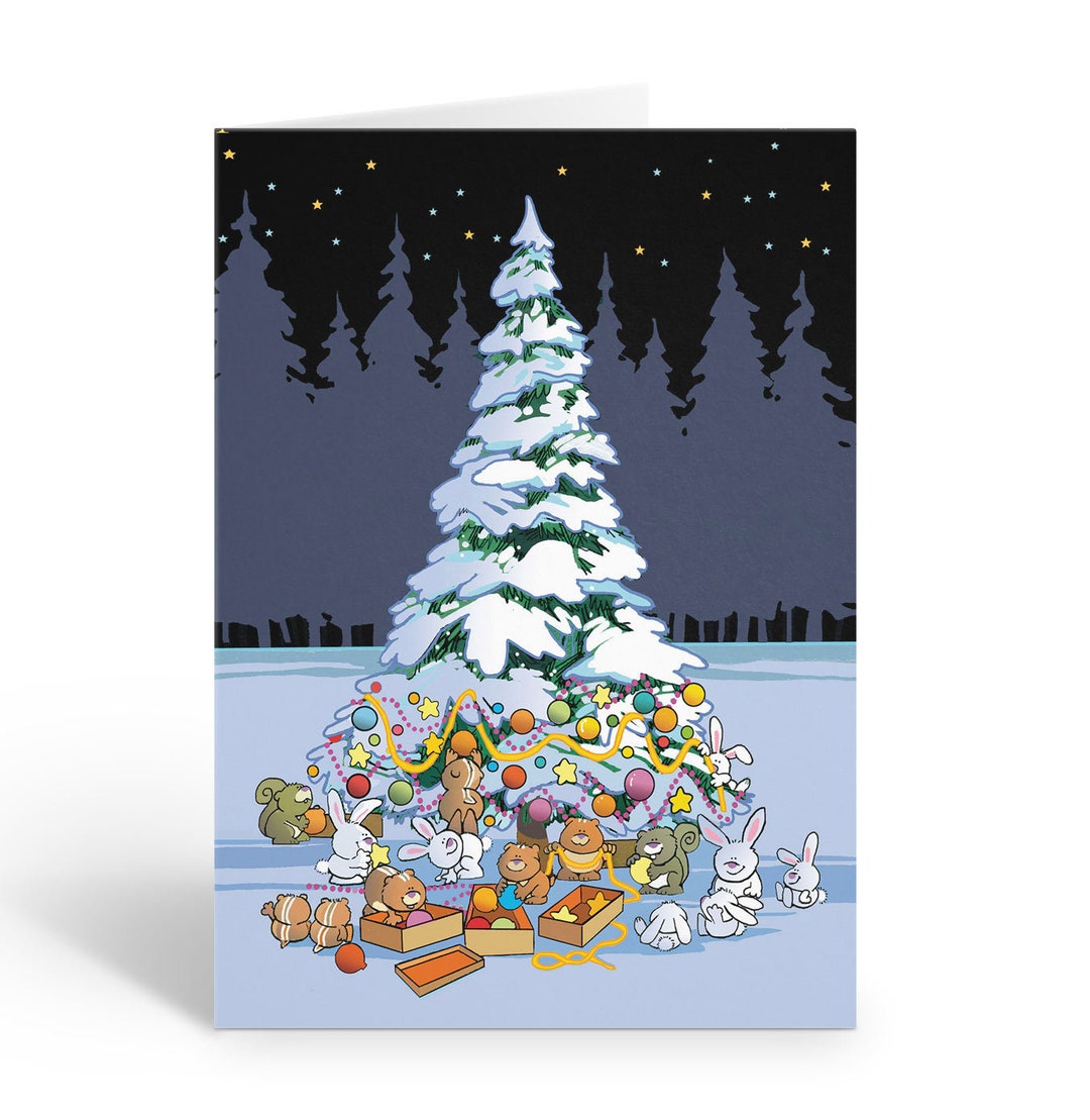 Forest Animals Are Decorating Their Christmas Tree Holiday Card - 12 ...