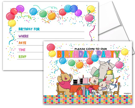 Kids Birthday Party Invitations 25 Invites & Envelopes - Etsy