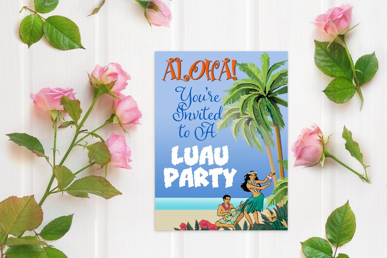 Luau Party Invitations - 25 Aloha Invites & Envelopes - Tiki Invites ...