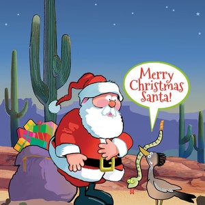Funny and Cute Little Roadrunner and Santa Chirstmas Card - 18 Cards ...