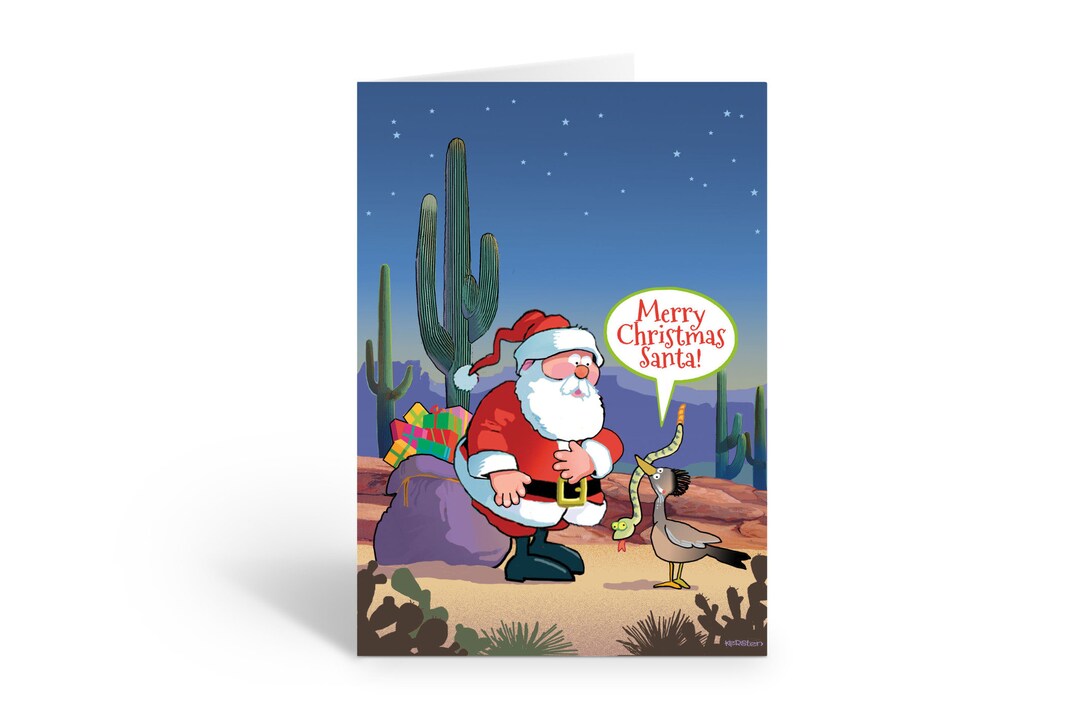 Funny and Cute Little Roadrunner and Santa Chirstmas Card - 18 Cards ...