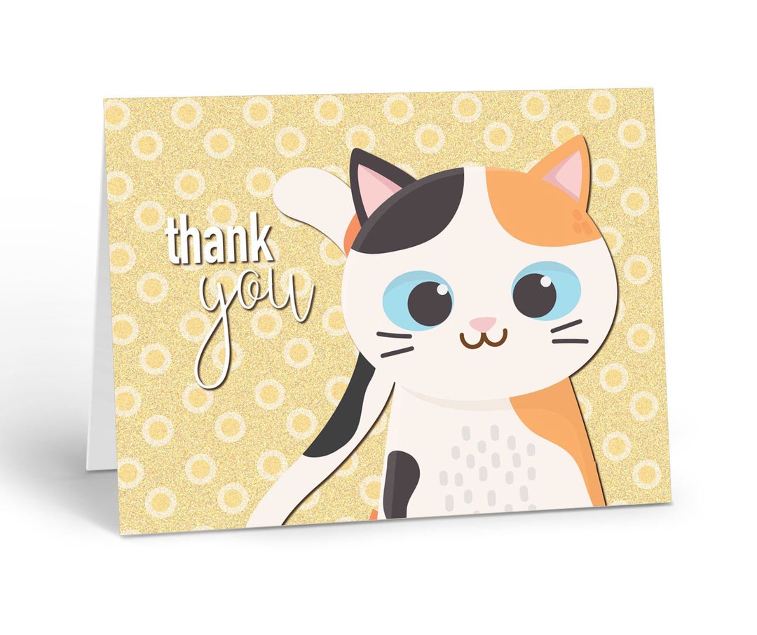 Adorable Calico Cat Thank You Note Card - 10 Thank You Note Cards and Envelopes - Cats - B14456 ...