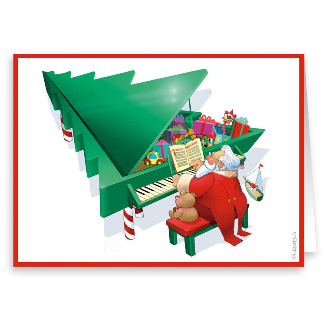 Santa Plays the Piano Christmas - 18 Music Themme Cards & Envelopes ...