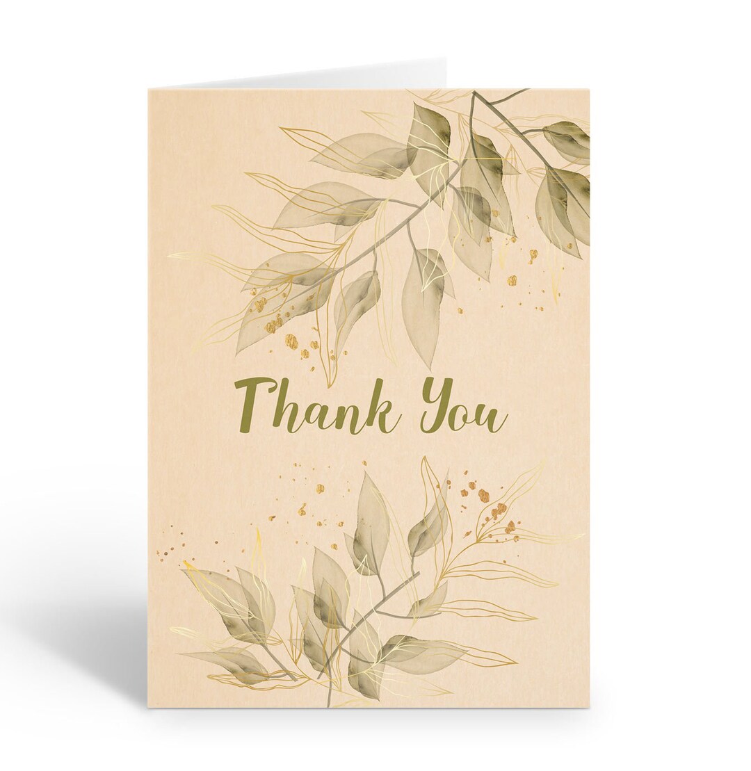 Sage Colored Leaves Thank You Note Card - 10 Boxed Cards & Envelopes ...