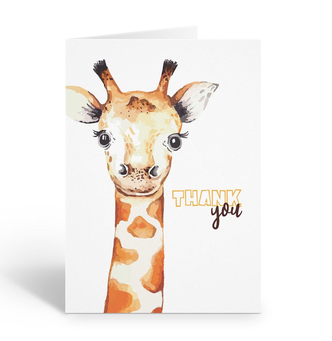 Adorable Giraffe Watercolor Thank You Note Cards - 10 Cards With ...