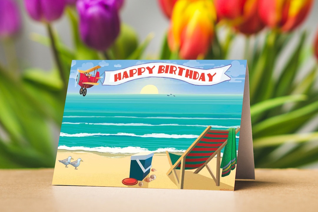 Beach Happy Birthday Card Pack - 12 Cards and 13 Envelopes - Beach ...