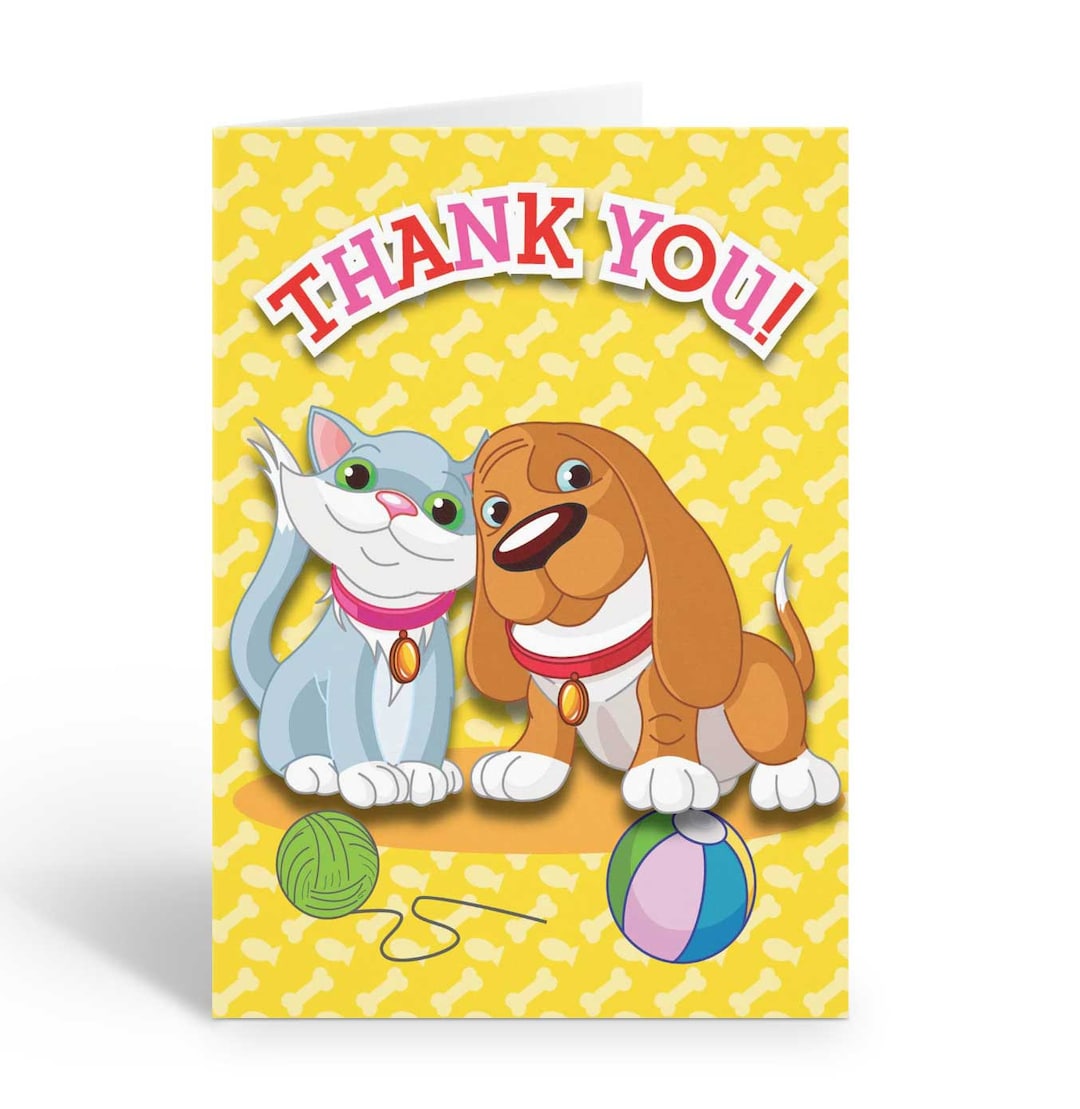 Cute Dog and Cat Thank You Blank Notecard - 10 Notecards and Envelopes ...