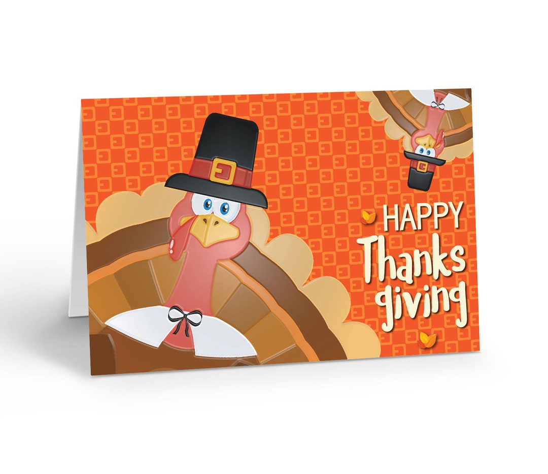 Cute Turkey Happy Thanksgiving Card - Blank Thanksgiving Day Cards - 12 ...