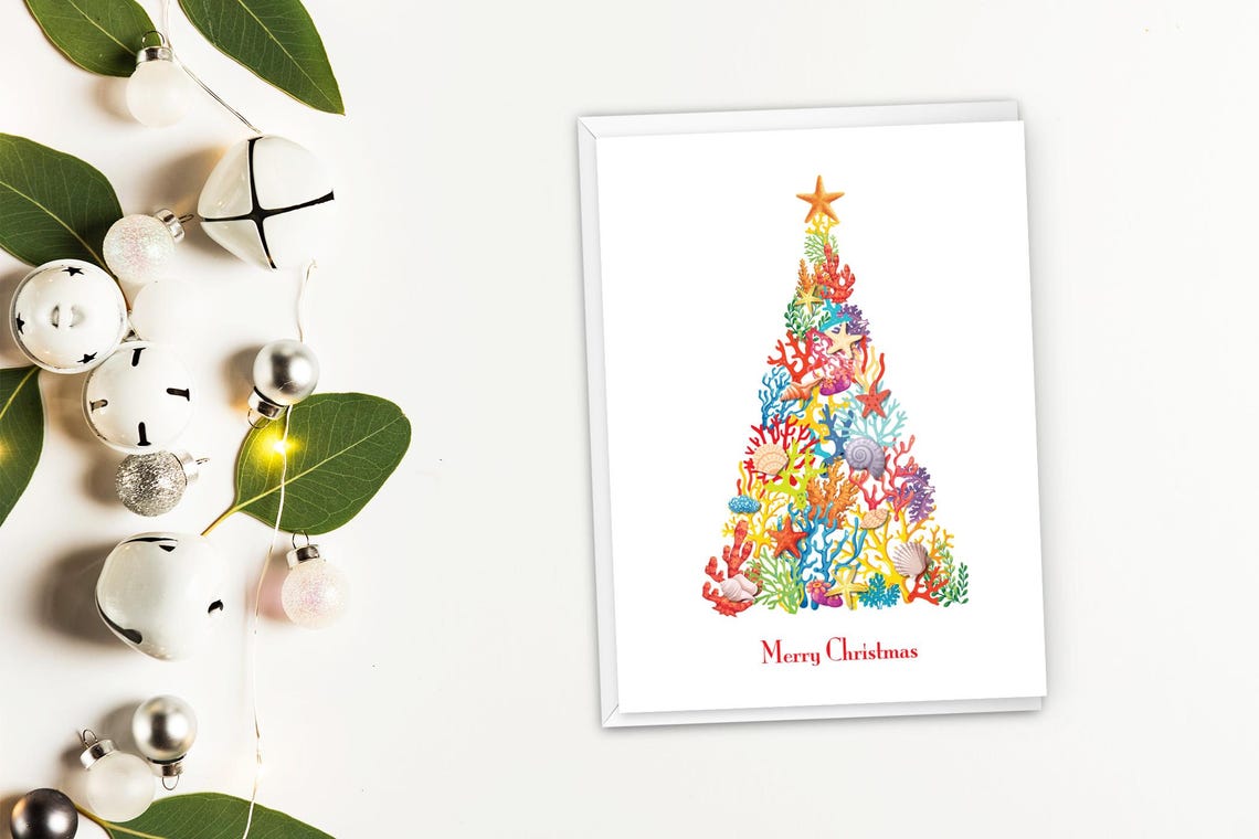 Gorgeous Coral Reef Christmas Tree Holiday Card - 12 Cards With ...