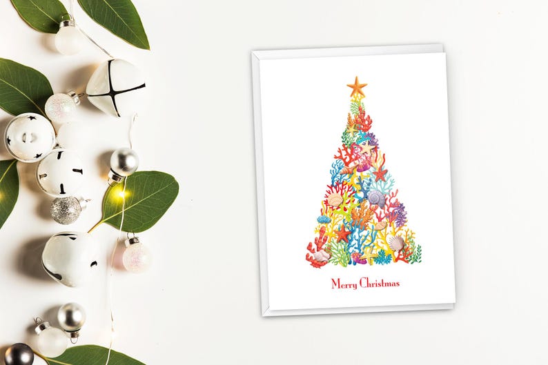 Gorgeous Coral Reef Christmas Tree Holiday Card - 12 Cards With ...