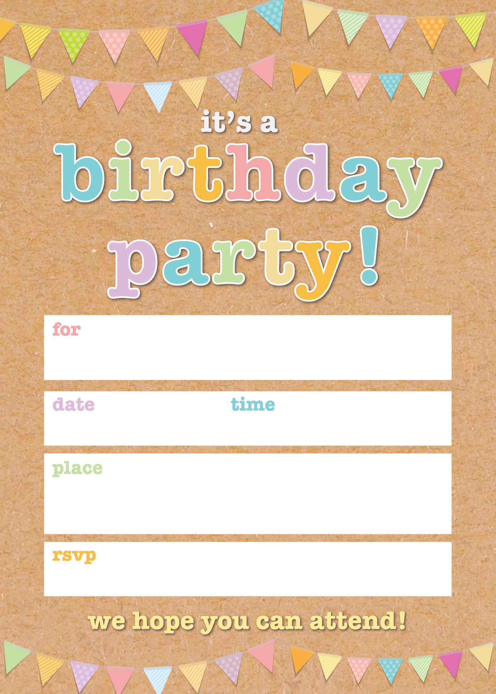 Rustic Happy Birthday Fill-in Party Invitation - 25 Invitations ...