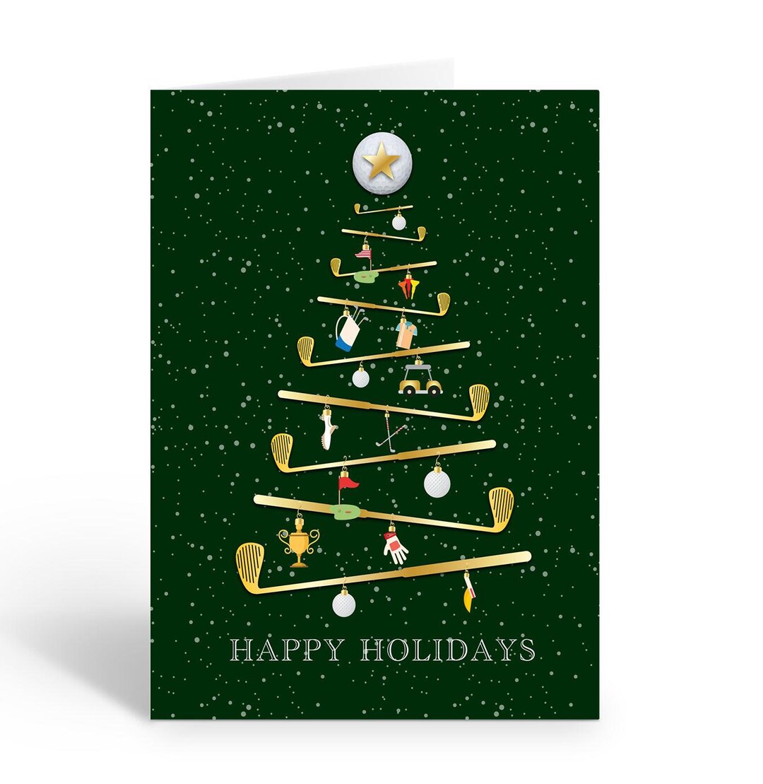 Golf Themed Christmas Tree Holiday Card - 12 Cards With Envelopes ...