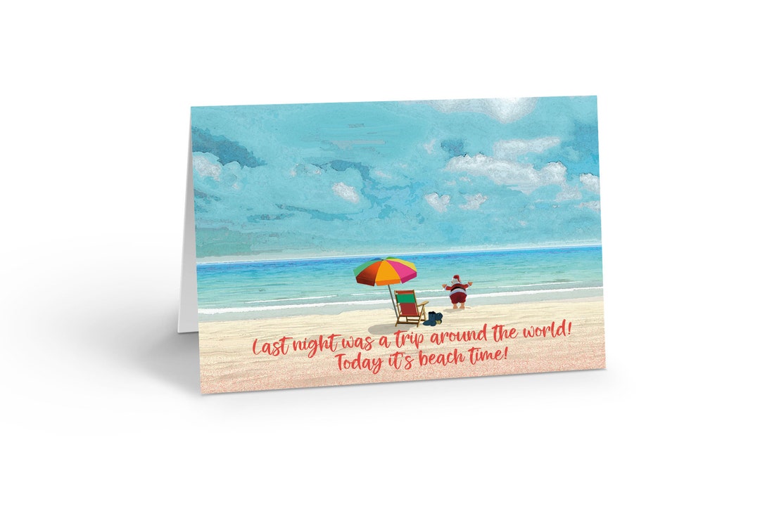 Beach Time Santa Christmas Card 18 Cards & Envelopes - 30096 - Etsy