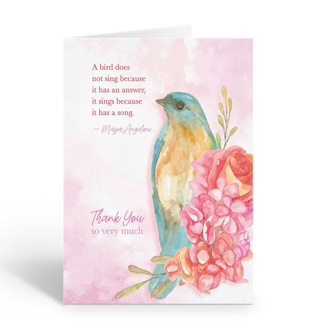 Pretty Bird Thank You Note Card - 10 Thank You Note Cards and Envelopes ...