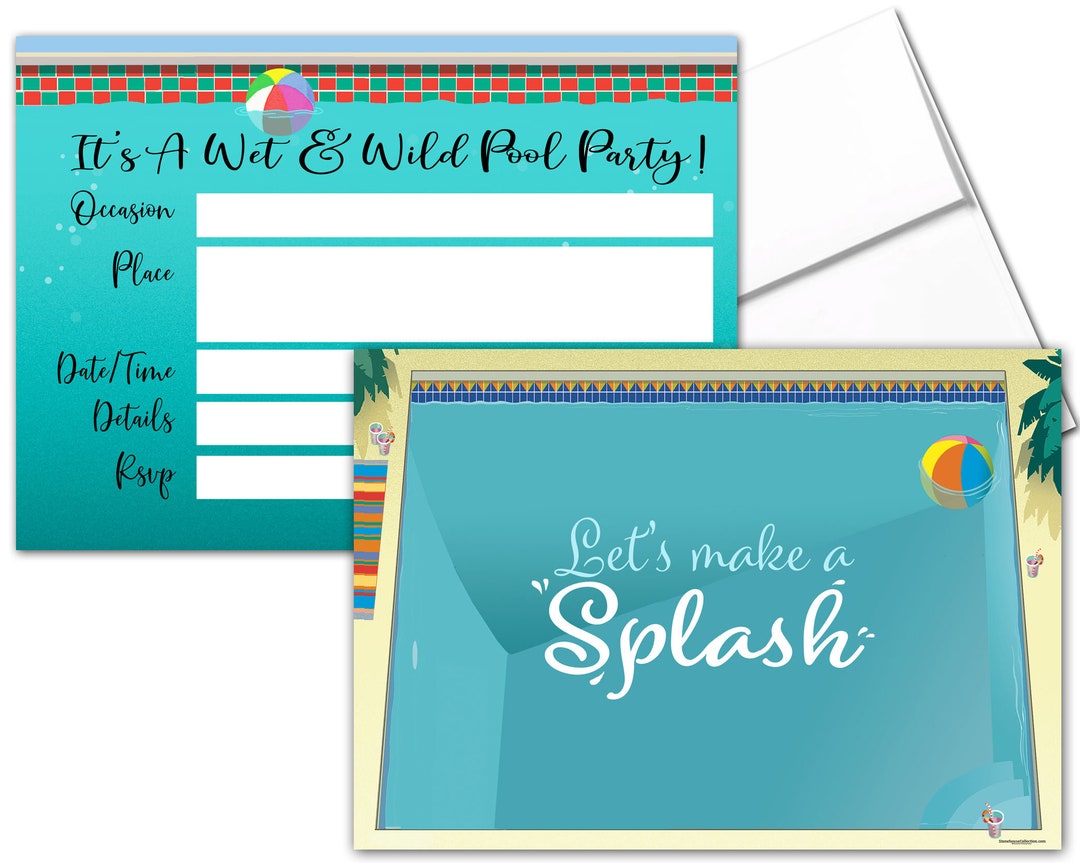 Pool Party Invitations - 25 Invites & Envelopes - Make a Splash Party ...
