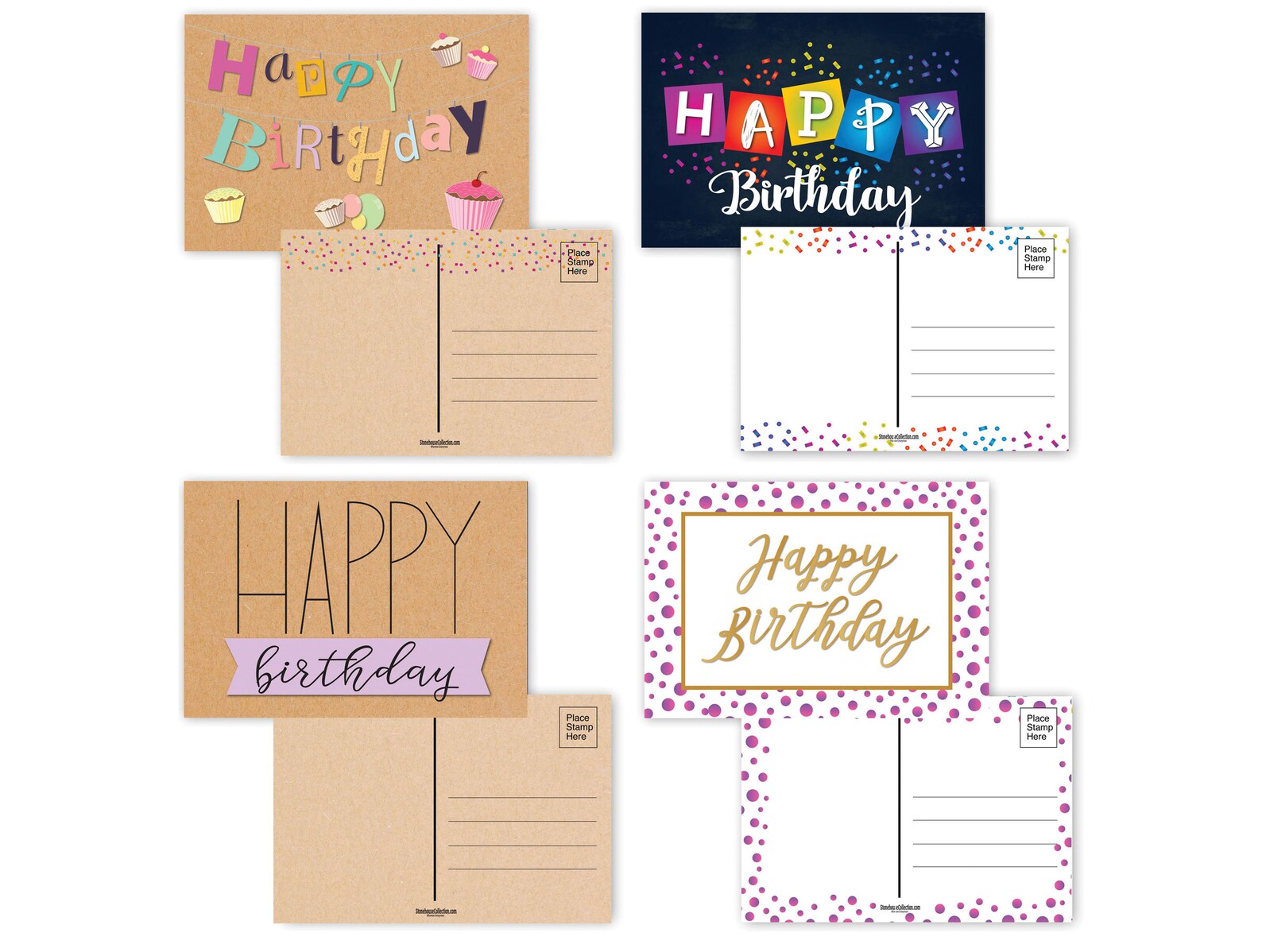 Assorted Happy Birthday Postcards Full Color Both Sides - Etsy