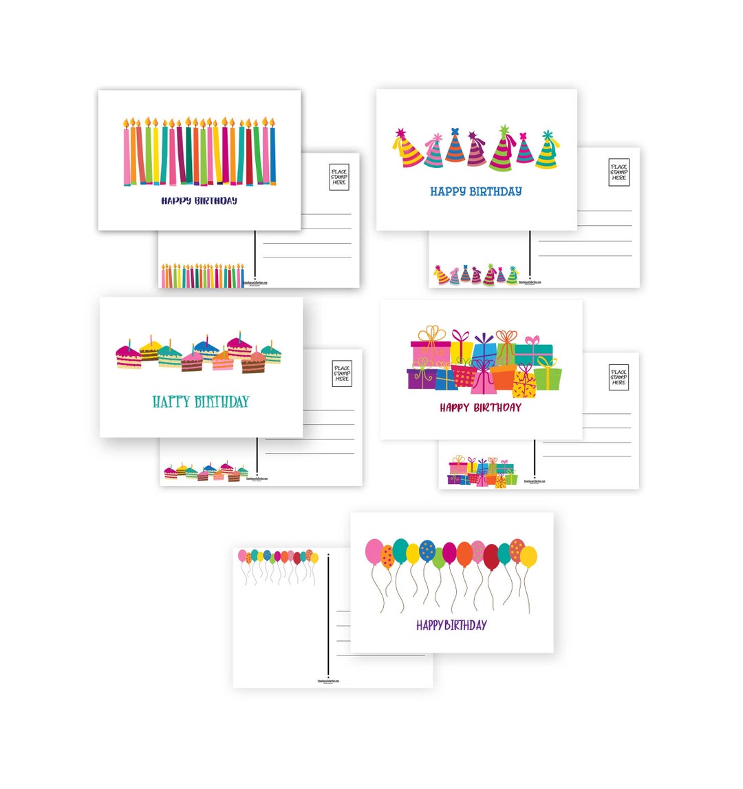 Set of 50 Assorted Happy Birthday Postcards - Full Color Both Sides ...