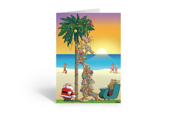 Palm Tree Sunset Christmas Card Tropical 18 Cards and - Etsy