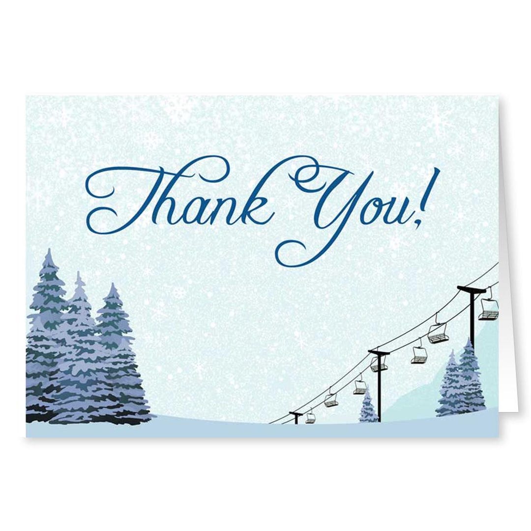 Skiing Theme Thank You Note Card - Winter Note Cards - Holiday Note ...