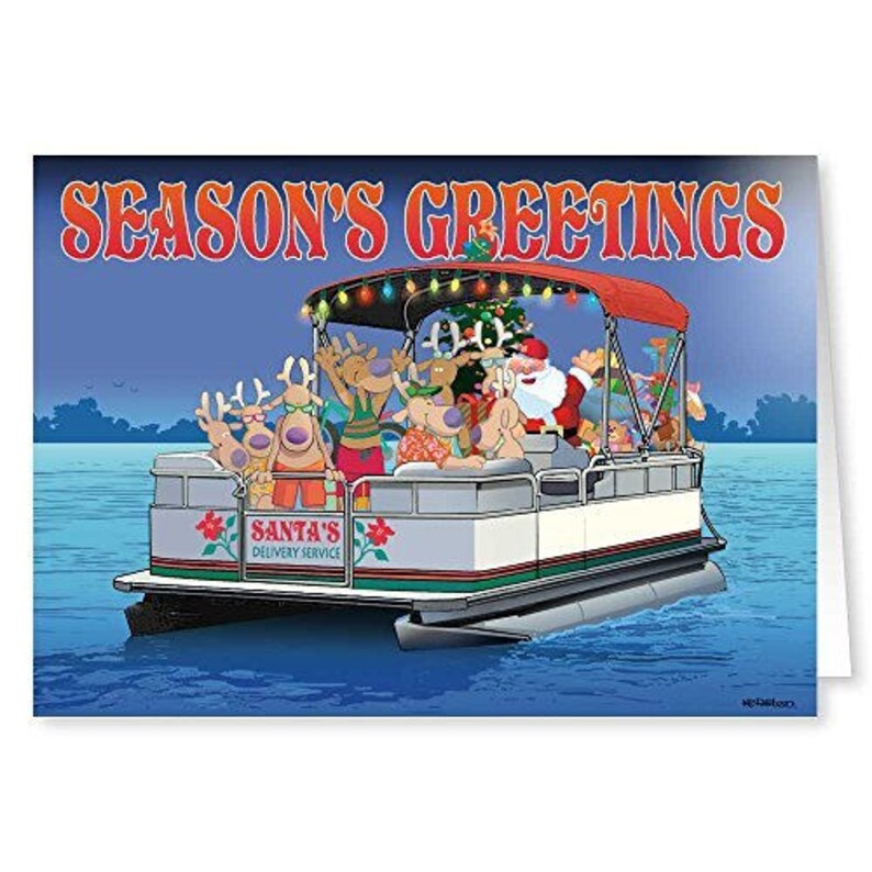 Santa's Pontoon Boat Christmas Card - 18 Cards & Envelopes - Boating ...