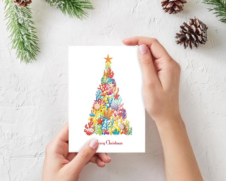 Gorgeous Coral Reef Christmas Tree Holiday Card - 12 Cards With ...