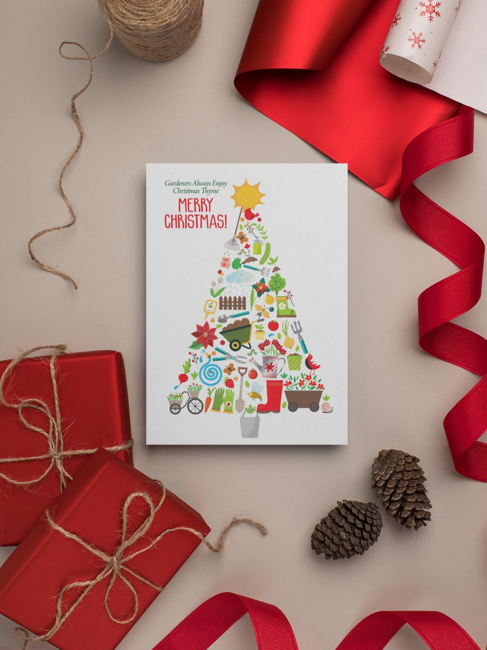 Fun Gardening Tools Christmas Tree Holiday Card - 12 Cards With ...