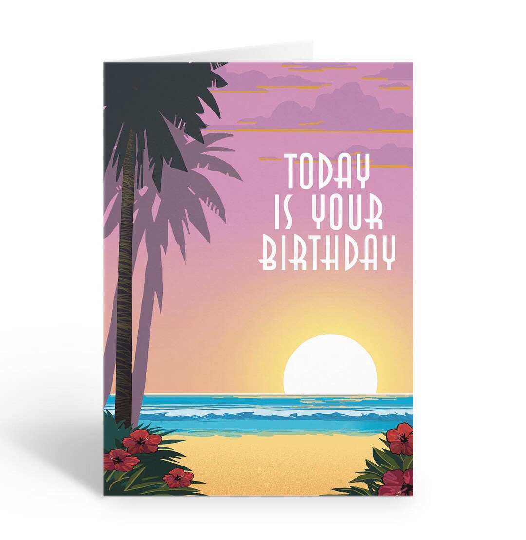 Beach Sunset Birthday Card - 1 Single Card With Envelope - Birthday ...