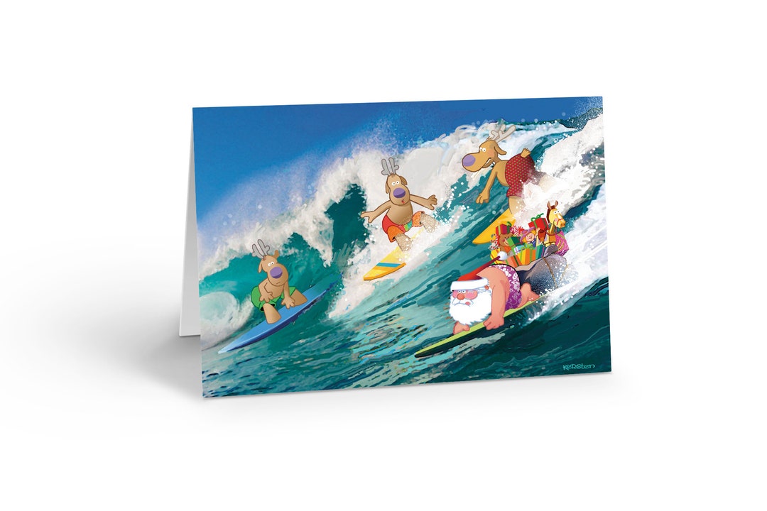 Surfing a Big Wave - Surfing Christmas Card - 18 Surf Cards & Envelopes ...