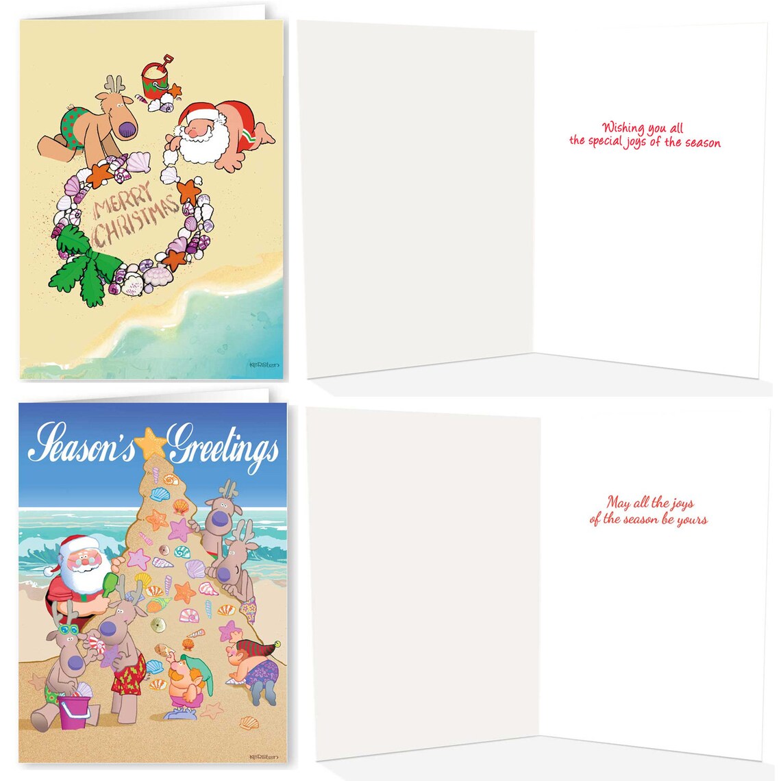 Beach Christmas Card Variety Pack - 18 Assorted Beach Cards & Envelopes ...