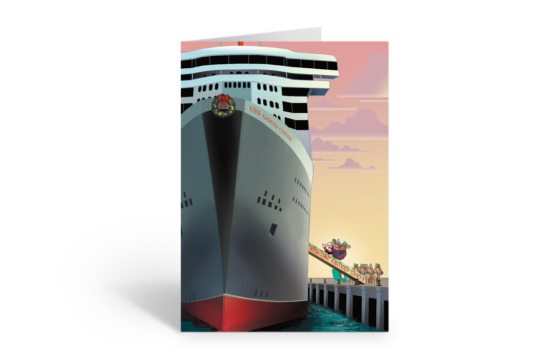 Santa Boards Cruise Ship Christmas Card - 18 Boating Cards & Envelopes ...