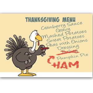 Funny Thanksgiving Menu Postcards - 4 X 6 Happy Thanksgiving Postcards ...