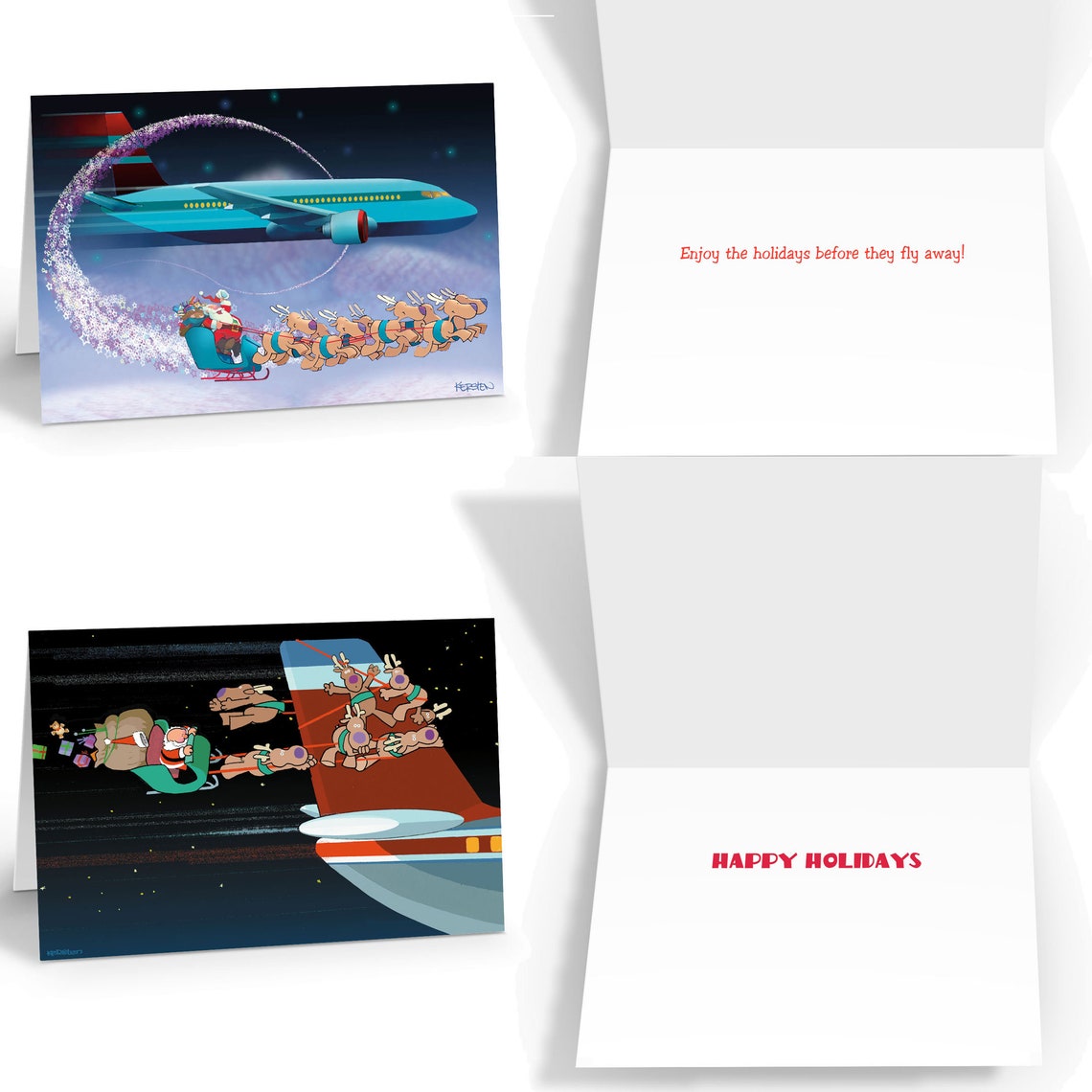 Airplane Christmas Card Variety Pack 24 Cards & Envelopes 83 - Etsy