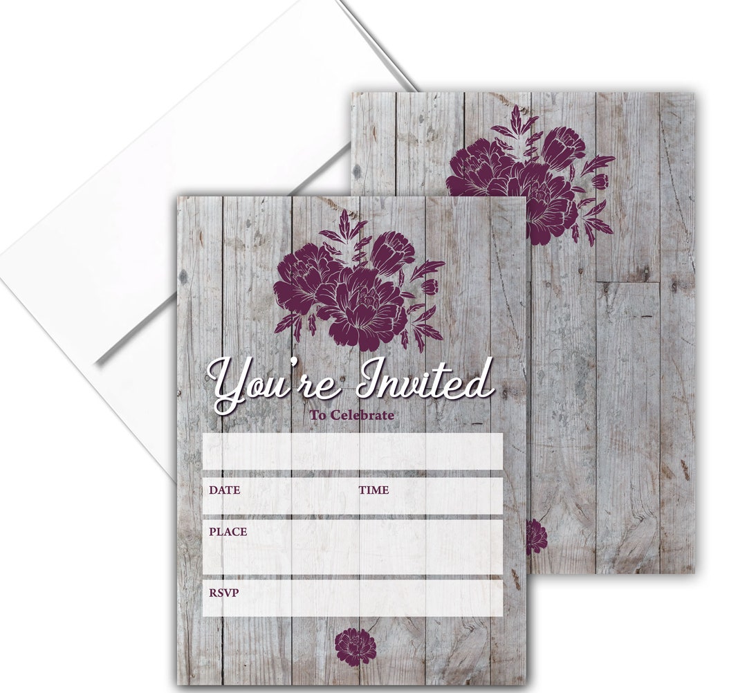 Rustic Floral Fill-in Party Invitation - 25 Invitations & Envelopes ...