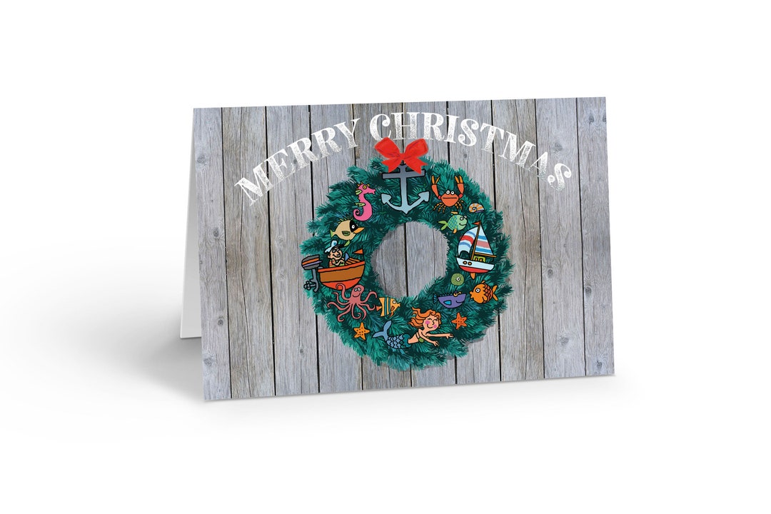 Nautical Wreath Boating Christmas Card - 18 Cards & Envelopes - Boat ...
