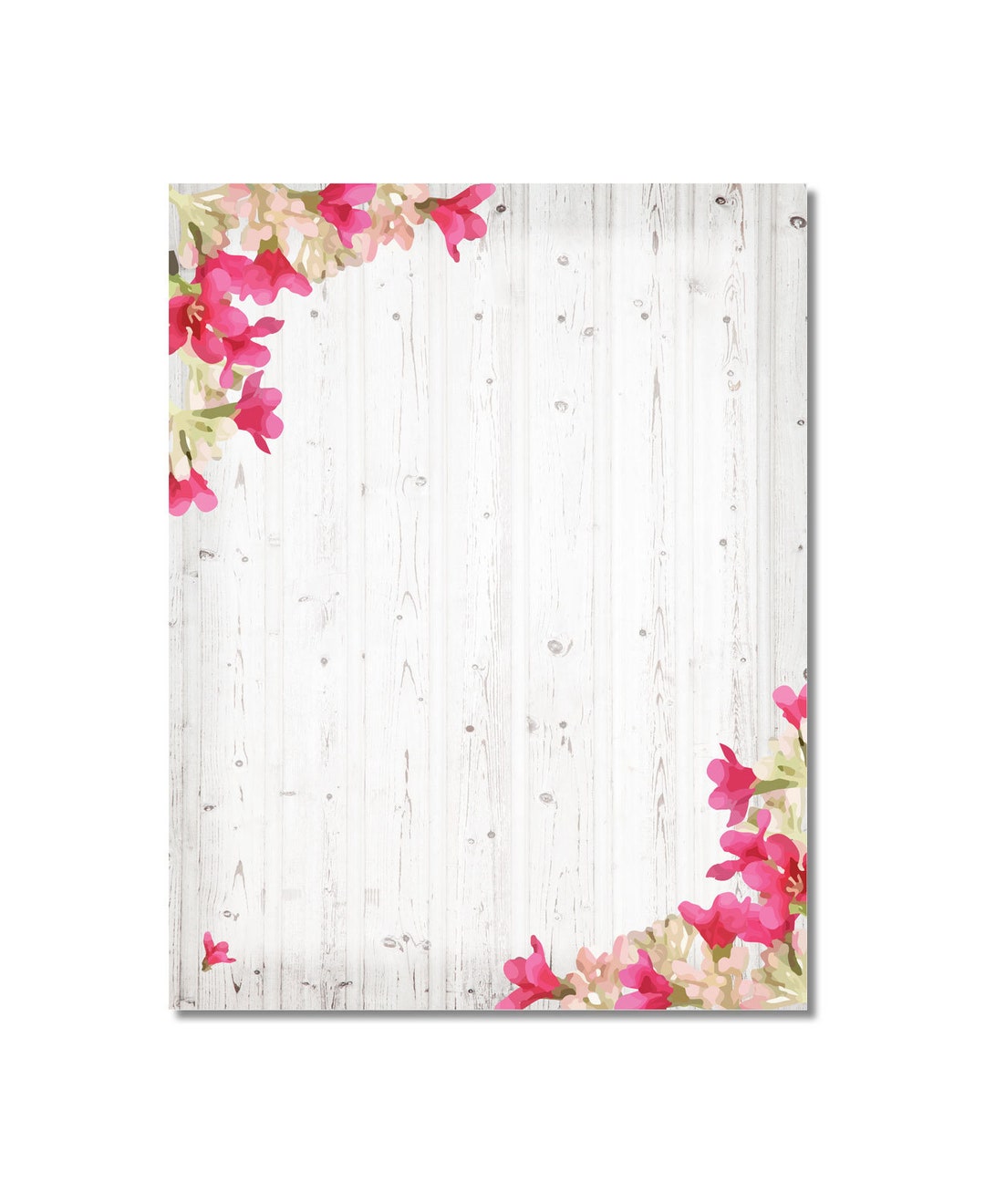Rustic Stationery - Red Floral Border Letterhead -8.5 X 11 Inches - 60 ...