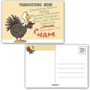 Funny Thanksgiving Menu Postcards - 4 X 6 Happy Thanksgiving Postcards ...
