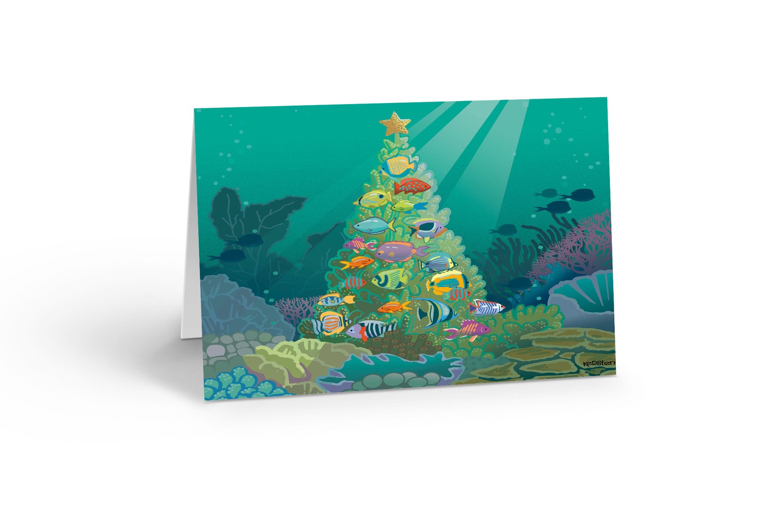 Coral Christmas Tree Beach and Ocean Theme Christmas Card 18 Cards ...