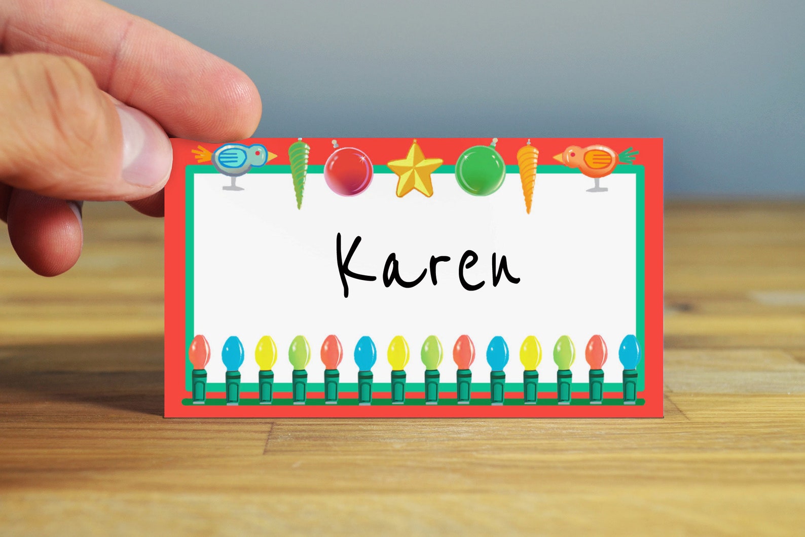 Christmas Table Tent Place Cards - 25holiday Lights Guest Seating Name ...